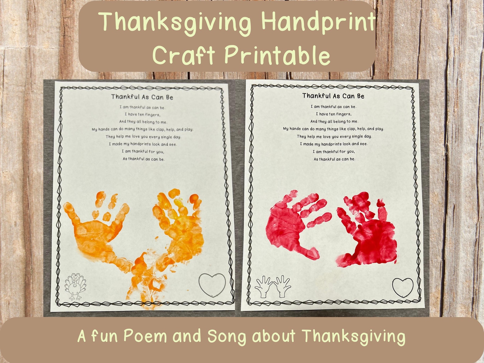 Thanksgiving Handprint Craft Printable for Kids-thankful Poem-turkey ...