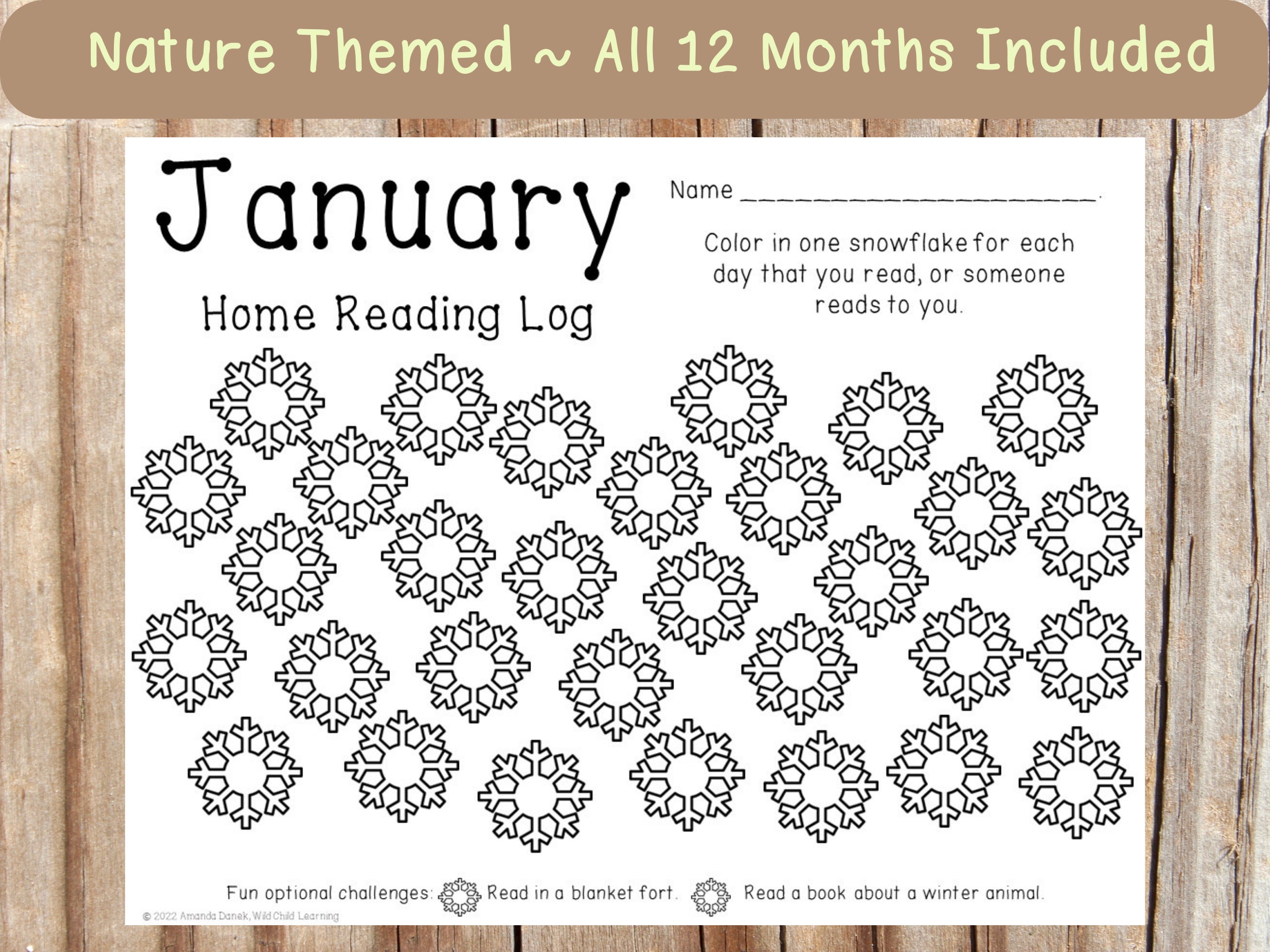 Color a Day Monthly Reading Log for Kids - Nature Themed - Two Fun ...