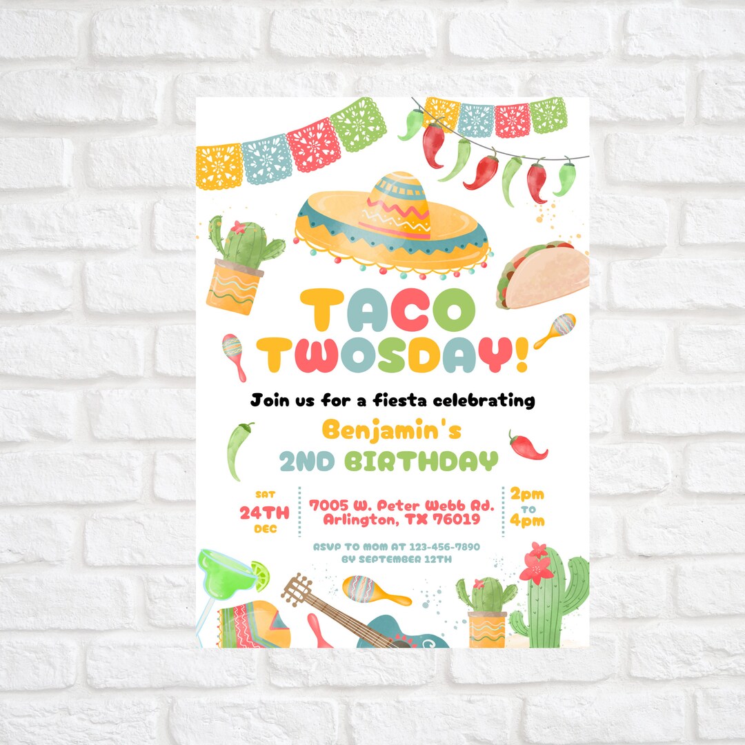 Personalized Taco Twosday Birthday Invitation | Two Year Old Birthday ...