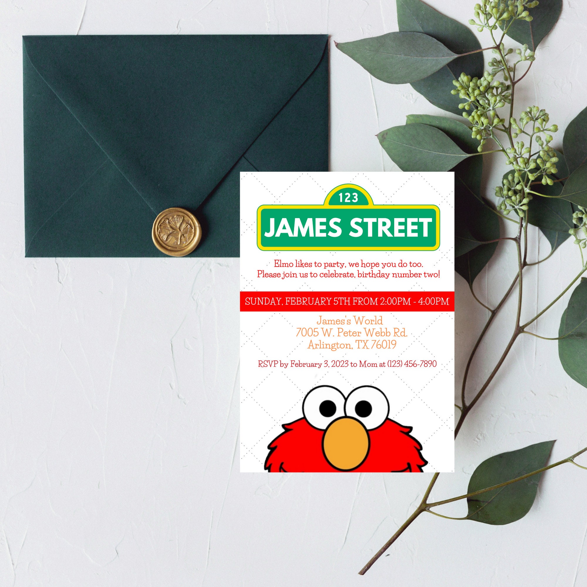 Personalized Elmo Birthday Invitation Sesame Street Birthday Invitation ...