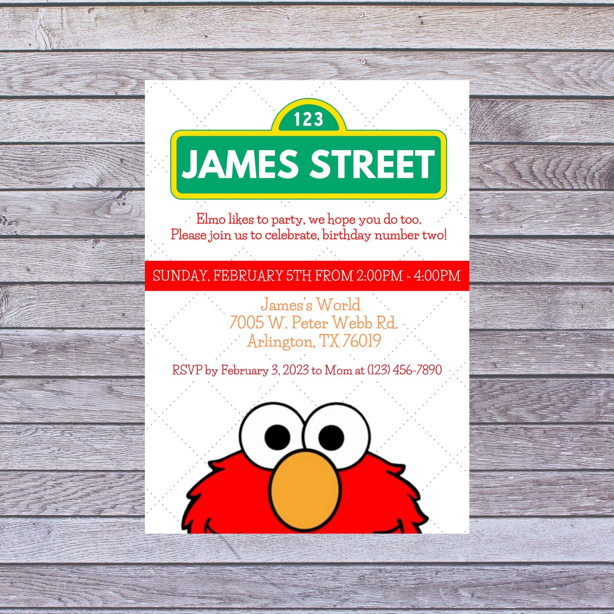 Personalized Elmo Birthday Invitation Sesame Street Birthday Invitation ...
