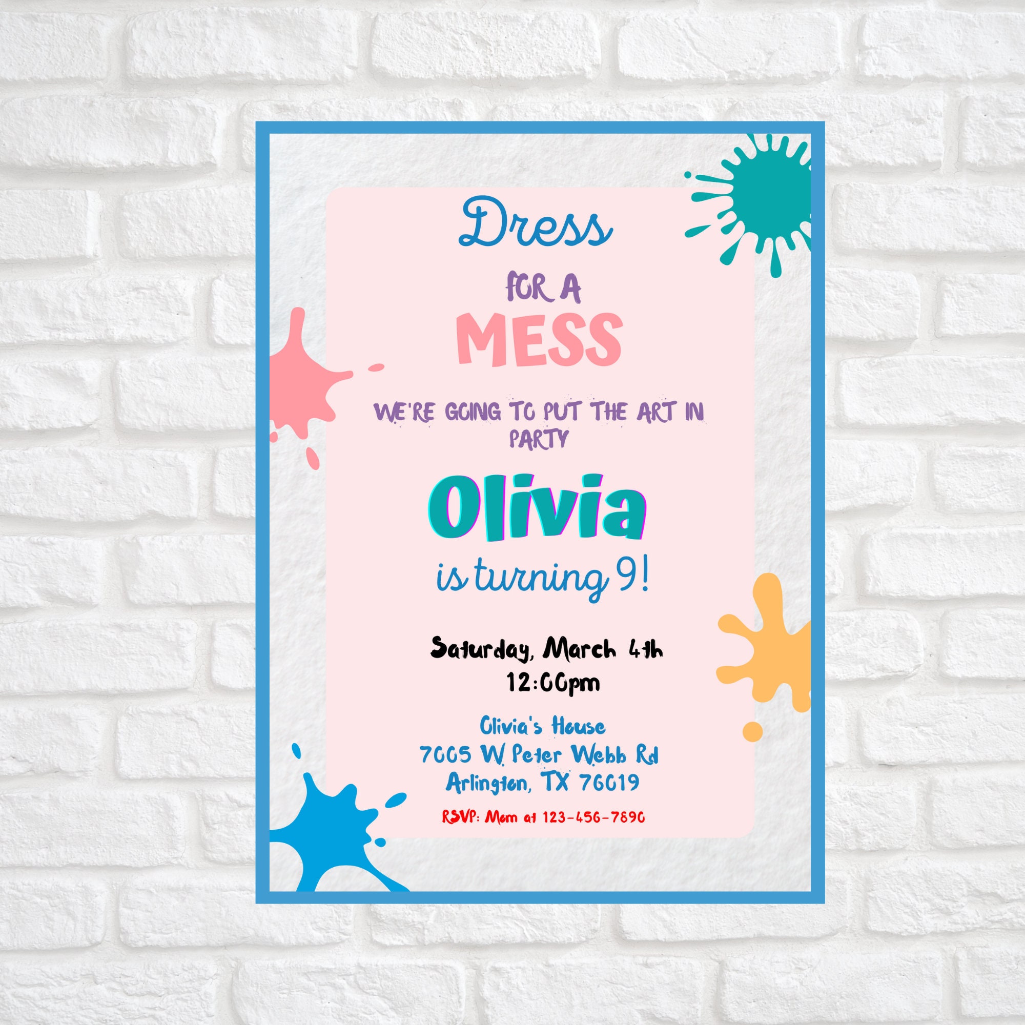 Personalized Splash Paint Party Birthday Invitation | Paint and Art ...