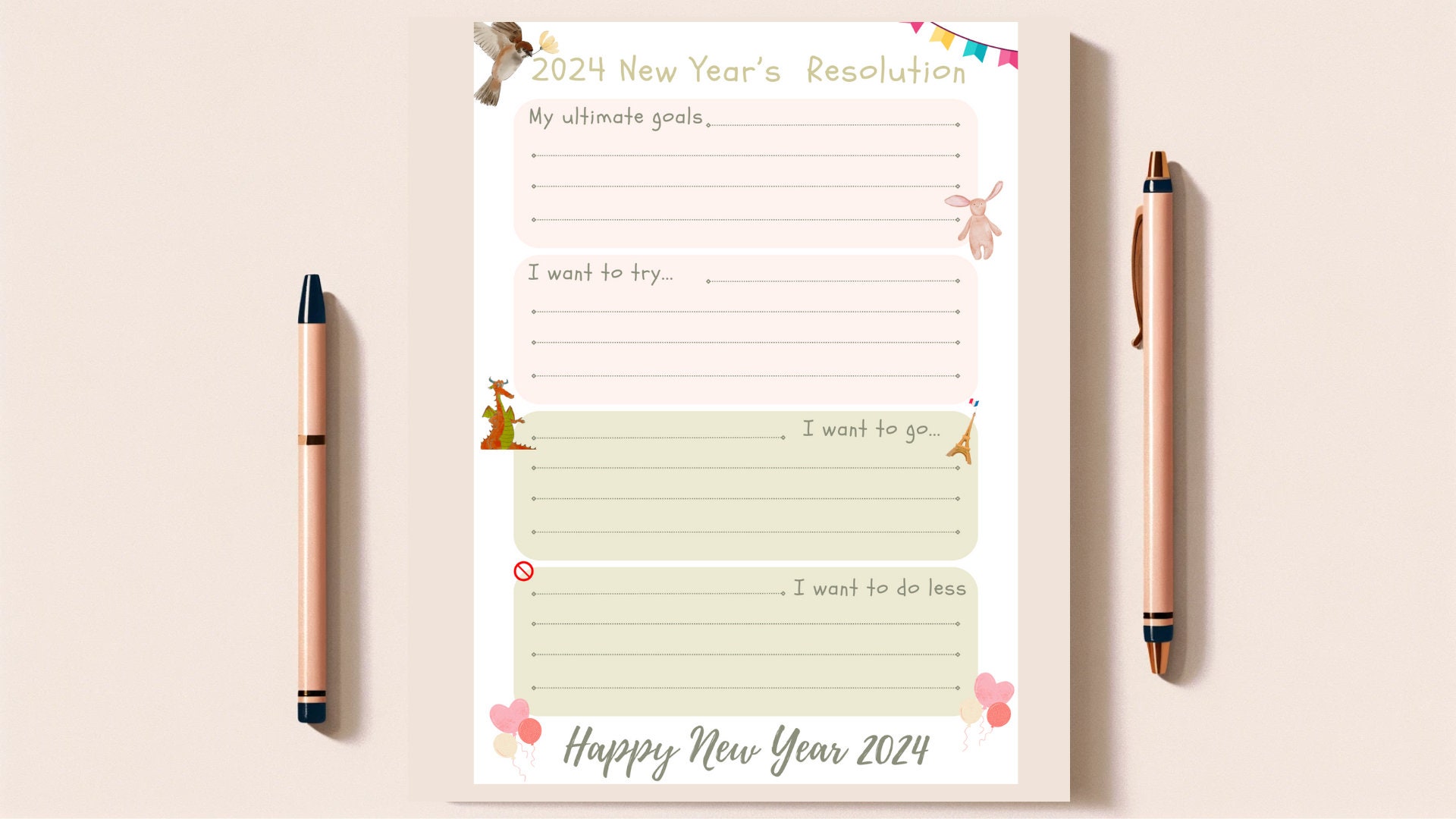 2024 New Year's Resolution Digital Printable. Great for Adults and Kids ...