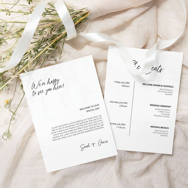 Wedding Welcome Letter Template, Welcome Bag Insert, Editable Welcome ...
