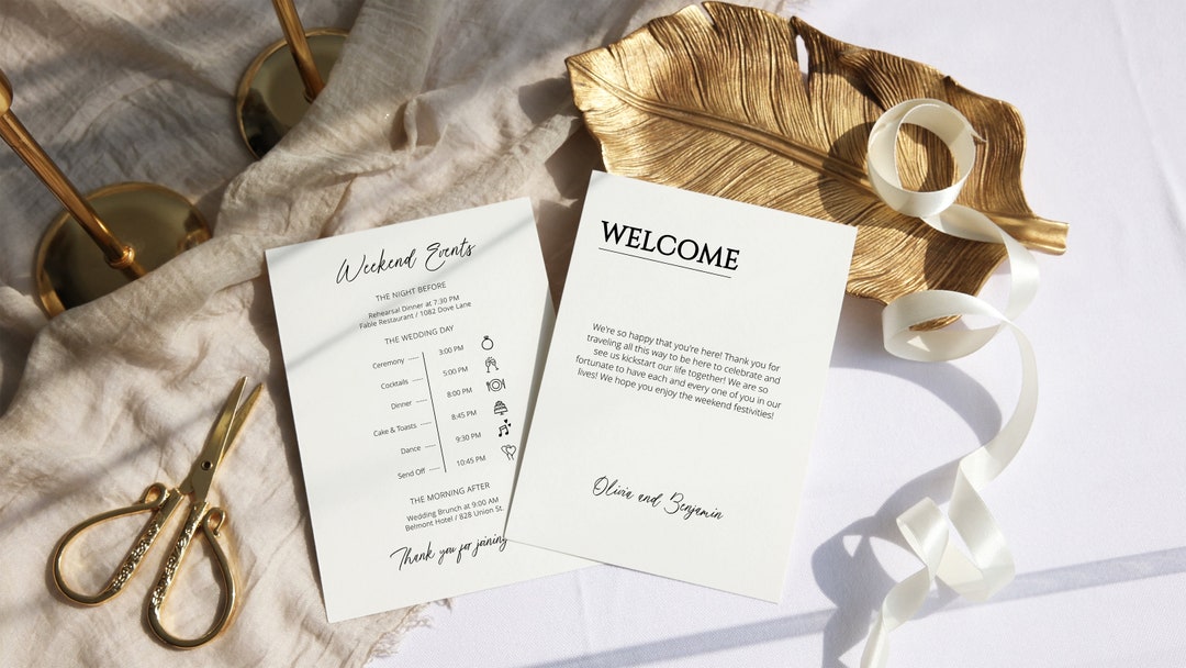 Wedding Welcome Bag Note, Welcome Bag Insert, Wedding Agenda, Wedding ...