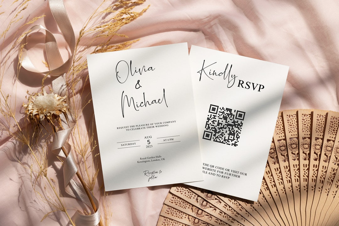 Qr Code Wedding Invitation, Modern Invitation, Printable Wedding ...