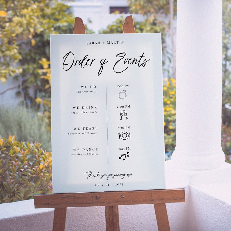 Wedding Order of Events Timeline Sign Template, Order of Events Sign ...