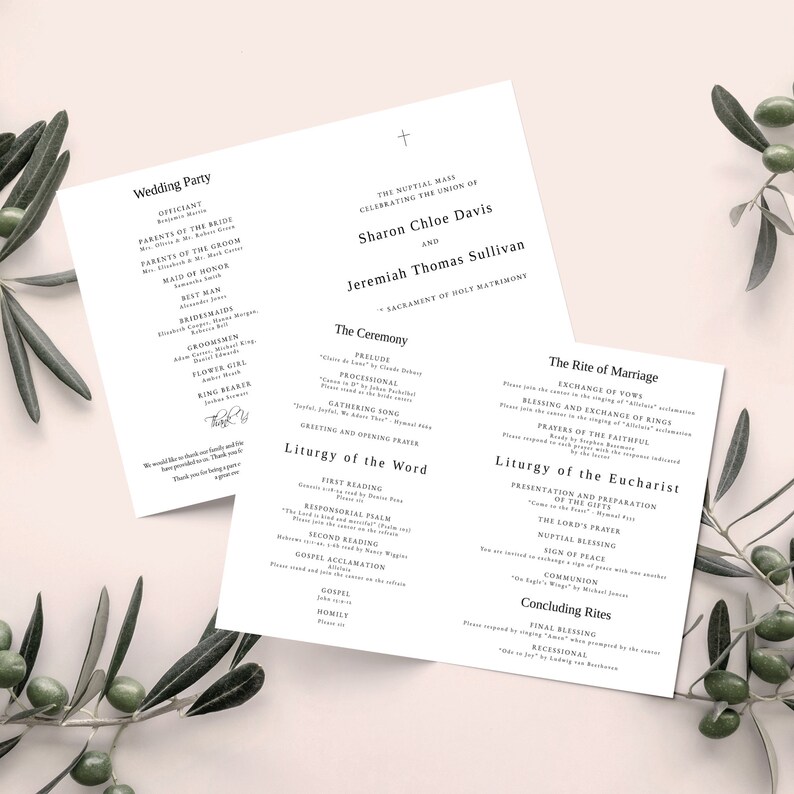 Catholic Wedding Program Template Custom Folded Catholic - Etsy