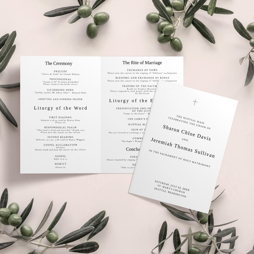 Catholic Wedding Program Template Custom Folded Catholic - Etsy