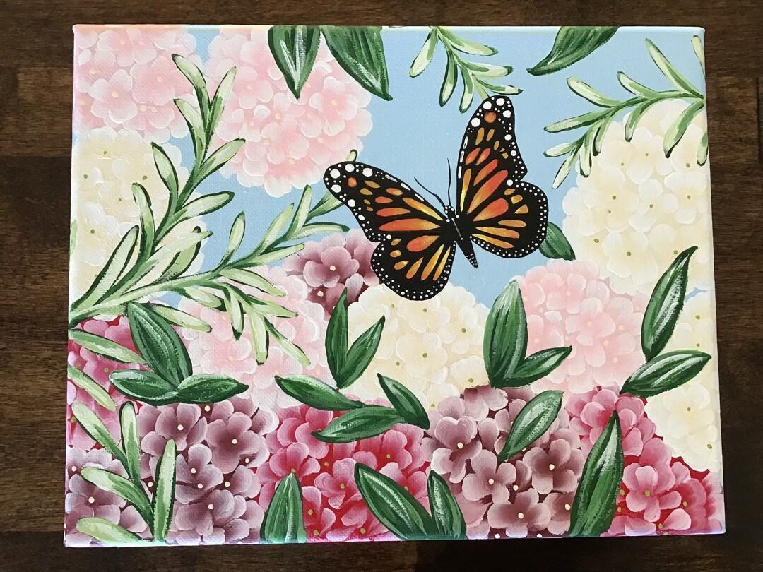 Pink Butterfly Garden Butterfly Painting Floral Home Decor - Etsy
