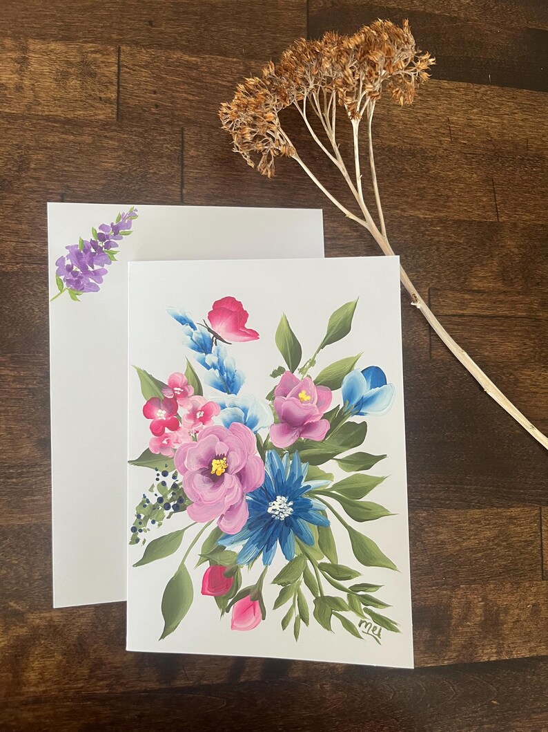 Original Hand Painted Floral Greeting Cards With Envelope, Blank 5x7 ...