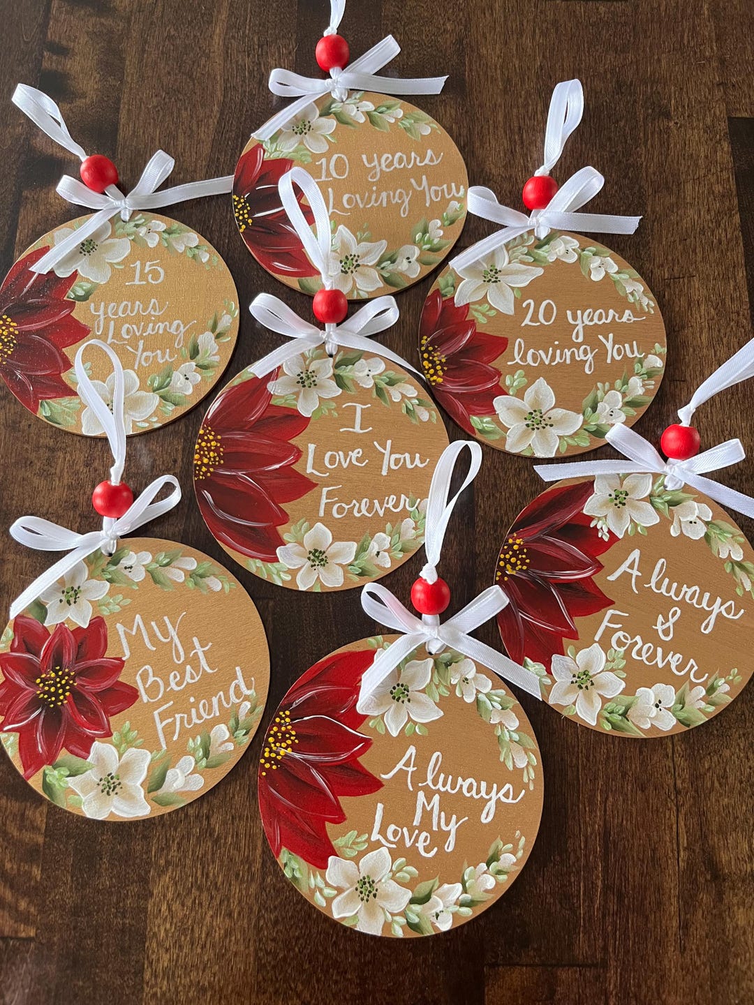 Personalized Hand Painted Ornament Gift, Handmade Floral Christmas ...