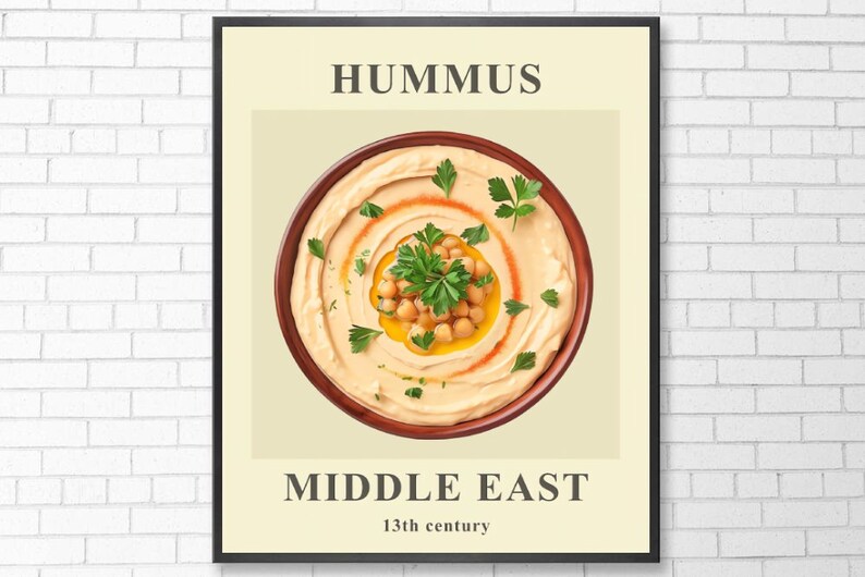 Hummus Poster | Mediterranean Kitchen | Lebanon Food | Mid Century ...
