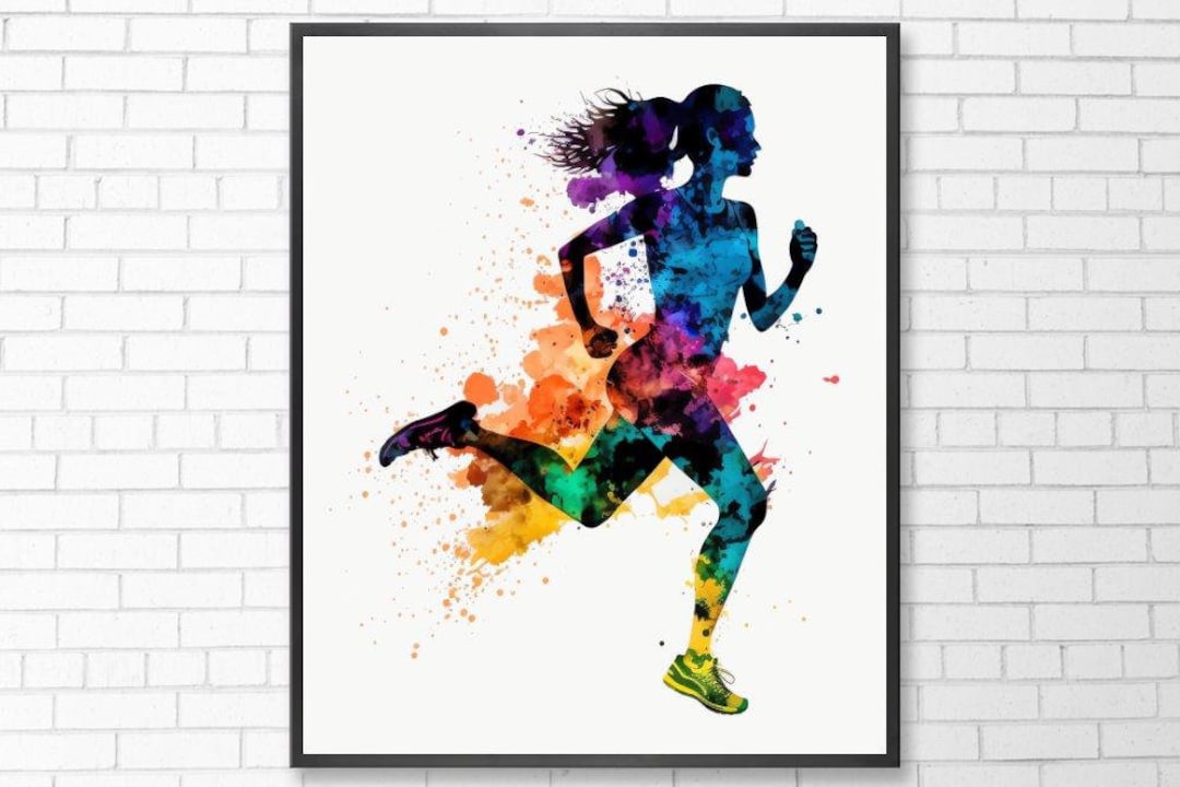 Running Girl Art Print Watercolor, PNG File , Female Runner Poster ...