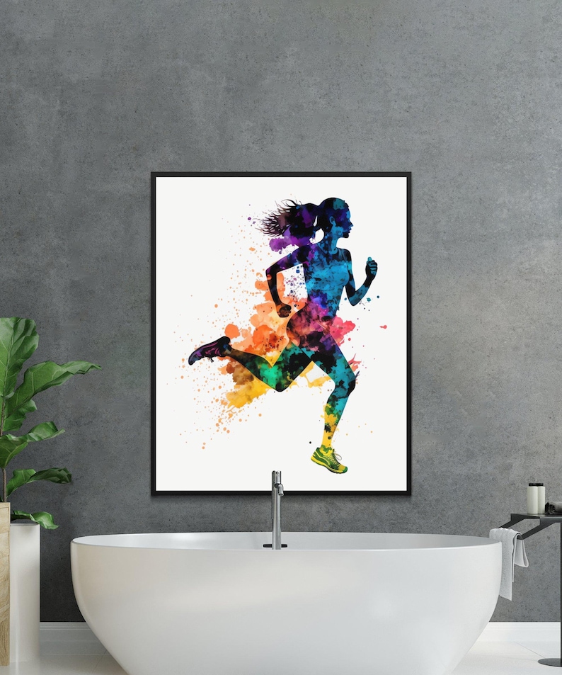 Running Girl Art Print Watercolor, PNG File , Female Runner Poster ...