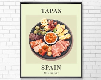 Tapas Poster, Food Print, Spanish Tapas Artwork, Food Illustration ...