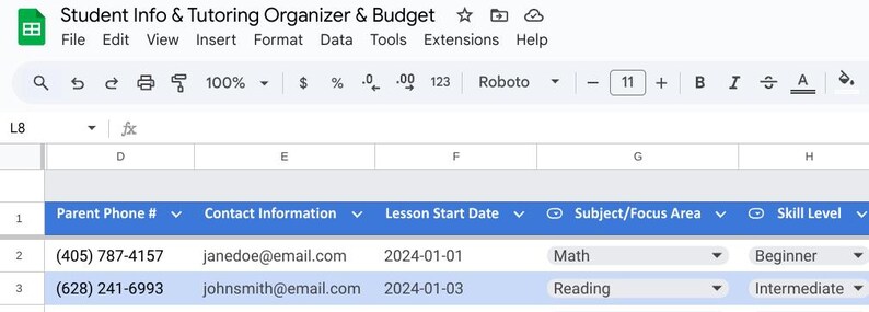 Tutoring Organizer Student Info, Sessions & Payment - Etsy