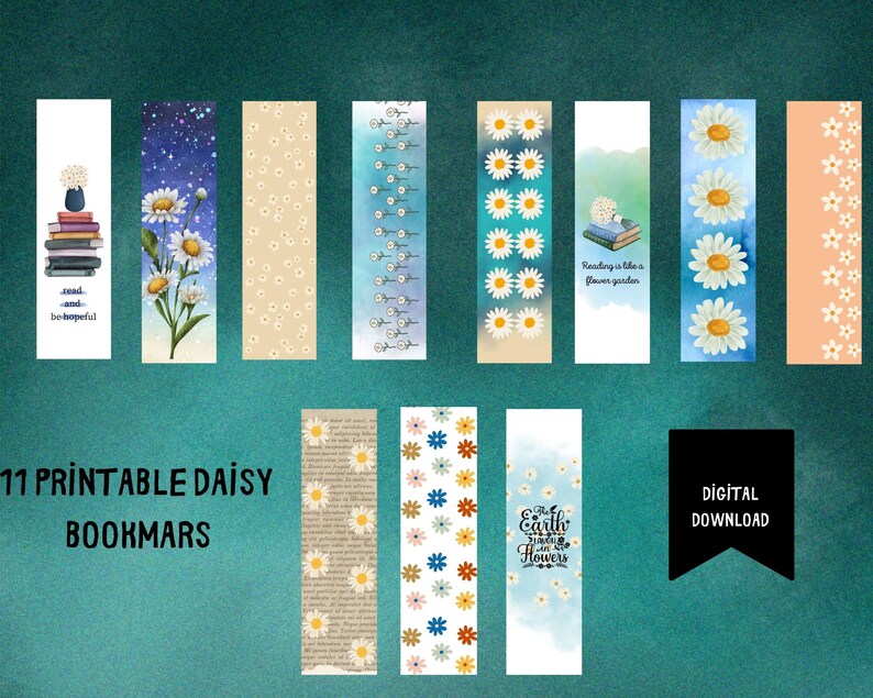 11 Daisy Printable Bookmarks Flowers Digital Download Gift - Etsy