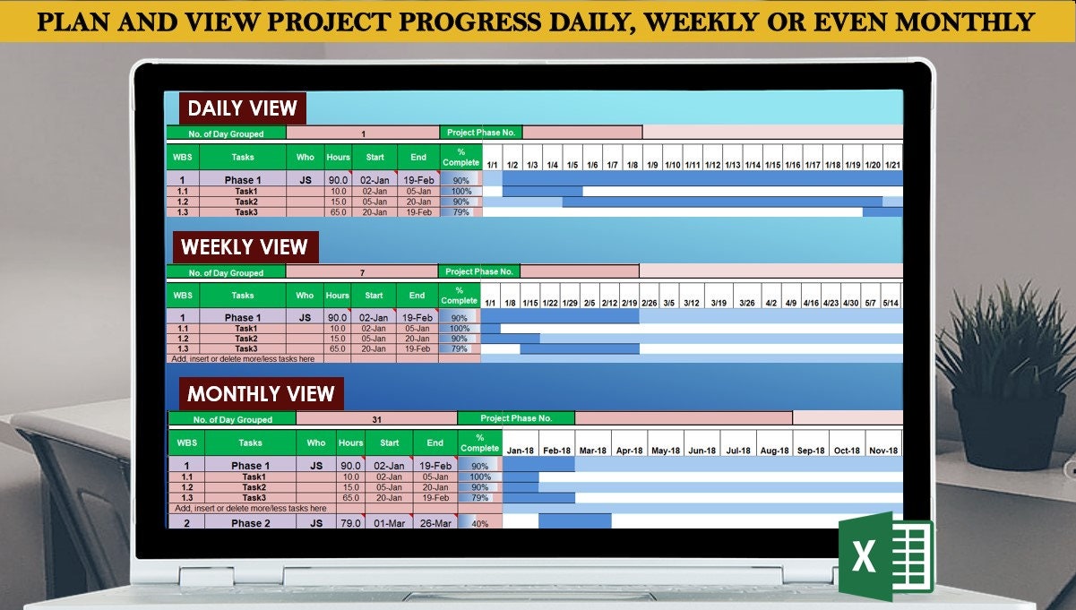 Gantt Chart for Progress Tracking, Project Management and Planning - Etsy