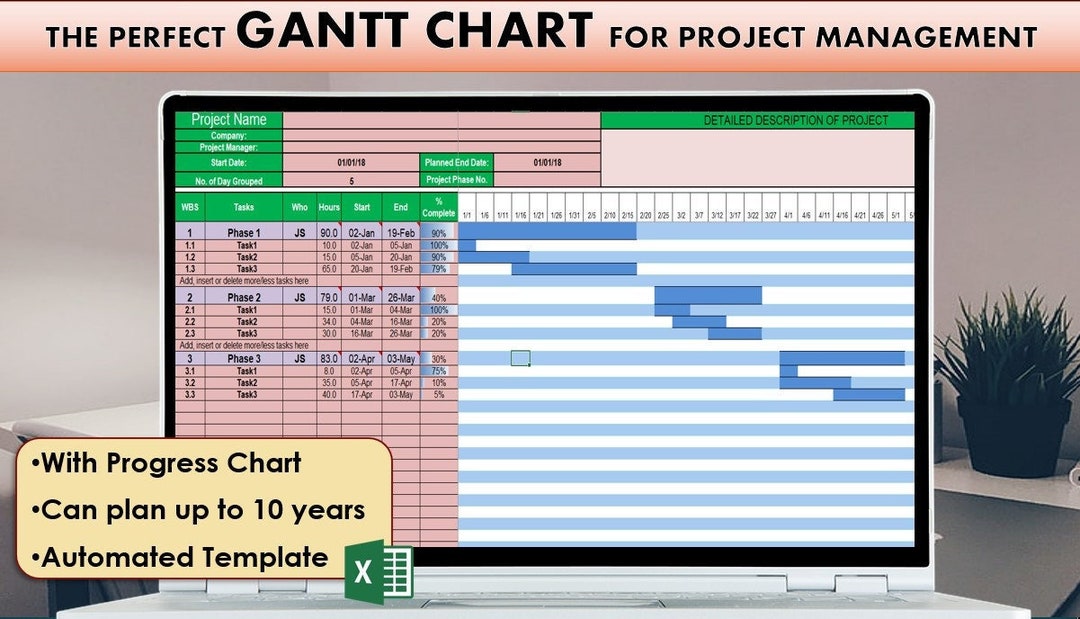 Gantt Chart For Progress Tracking Project Management And Planning Etsy