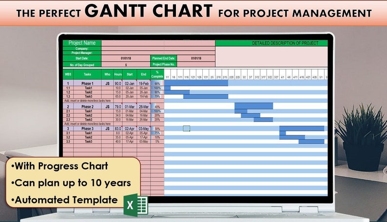 Gantt Chart for Progress Tracking, Project Management and Planning - Etsy