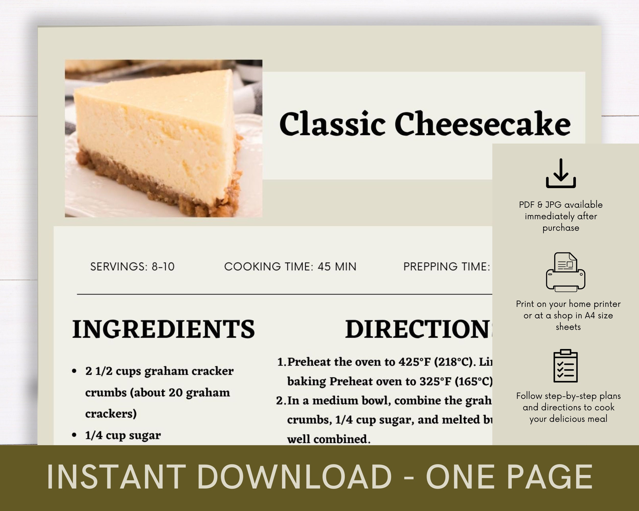 Printable Recipe for Classic Cheesecake, Delicious Food Recipe, Recipe ...