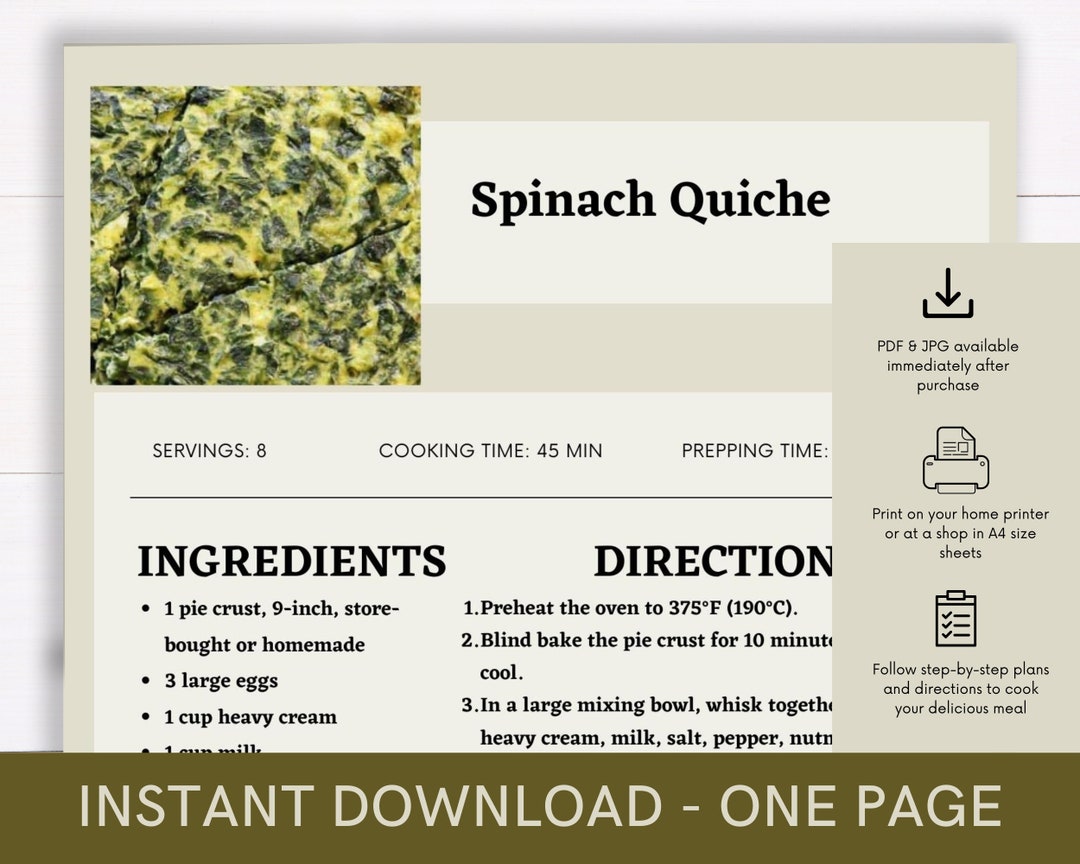 Spinach Quiche Cookbook Recipe, Delicious Dish Recipe, Easy Recipe ...