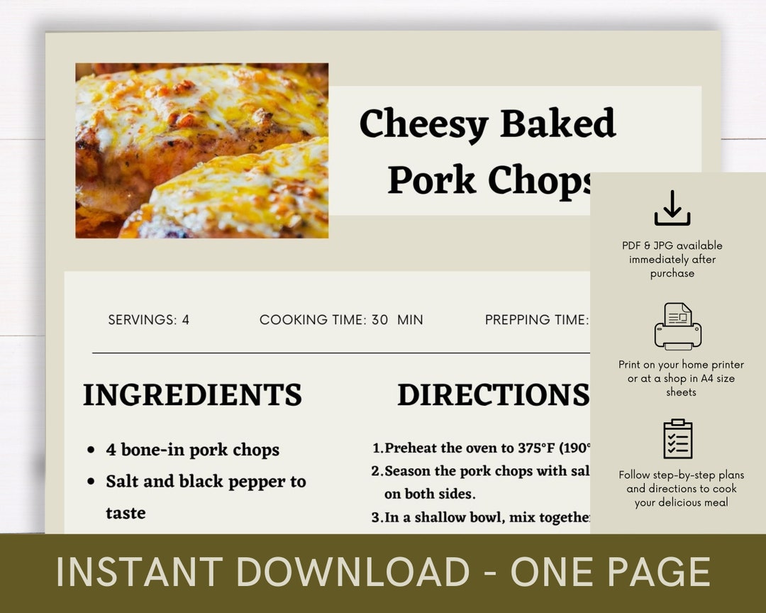 Cheesy Baked Pork Chops Cookbook Recipe, Digital Recipe, Recipe ...