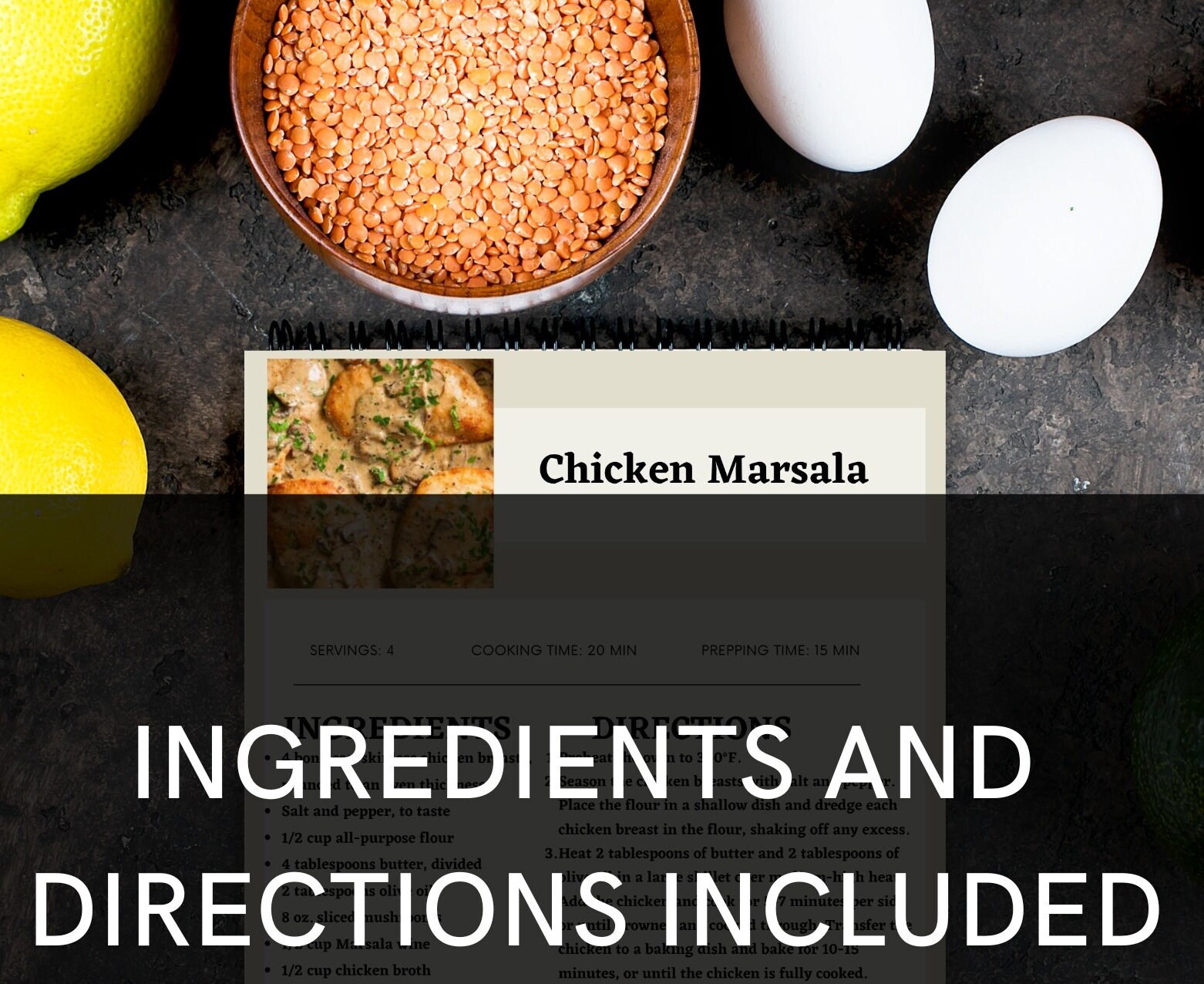 Chicken Marsala Cookbook Recipe, Digital Recipe, Recipe Template ...