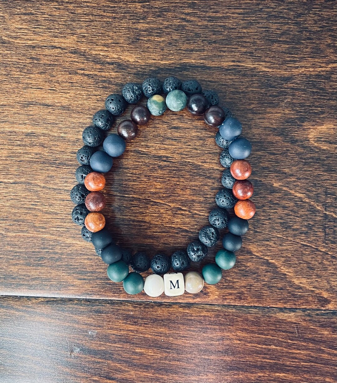Initial Bracelet for Men. Mookaite Bead Agate Clay Bead and Wood ...