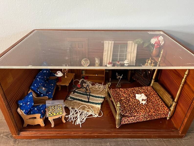 Vtg Artisan Miniature Dollhouse Diorama Box 1:12 Antique Bedroom Room ...