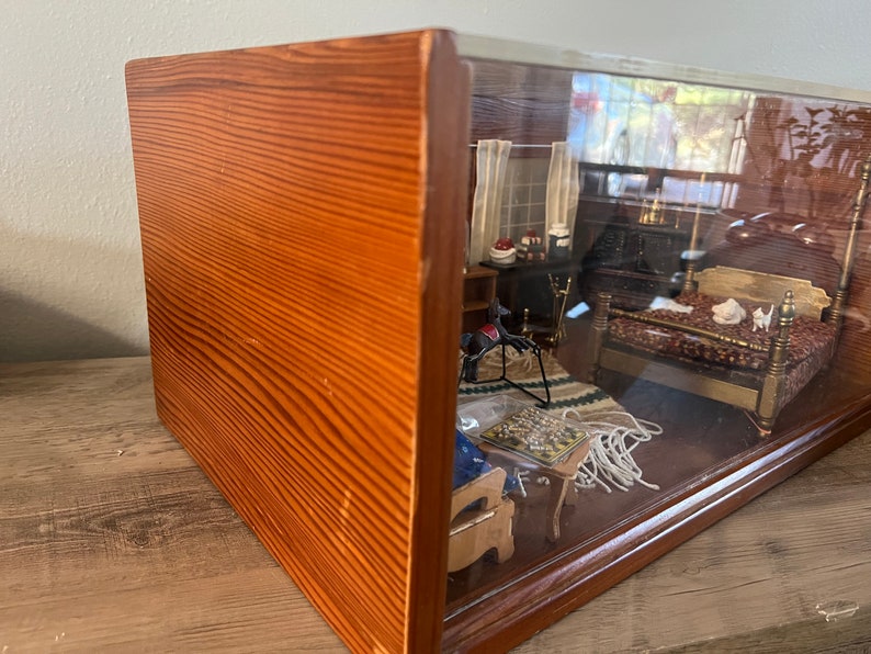 Vtg Artisan Miniature Dollhouse Diorama Box 1:12 Antique Bedroom Room ...