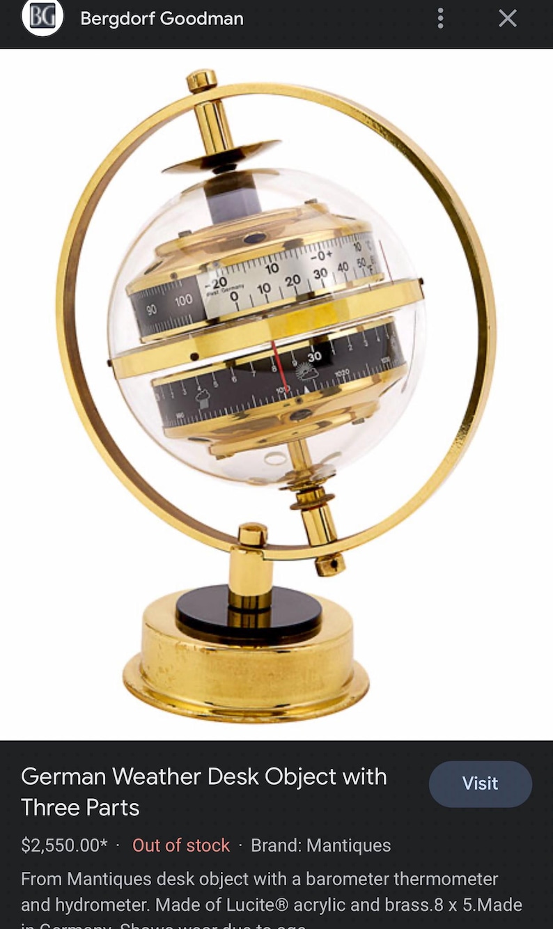 Atomic Sputnik Brass and Lucite Weather Barometer Huger W.germany 1960 ...