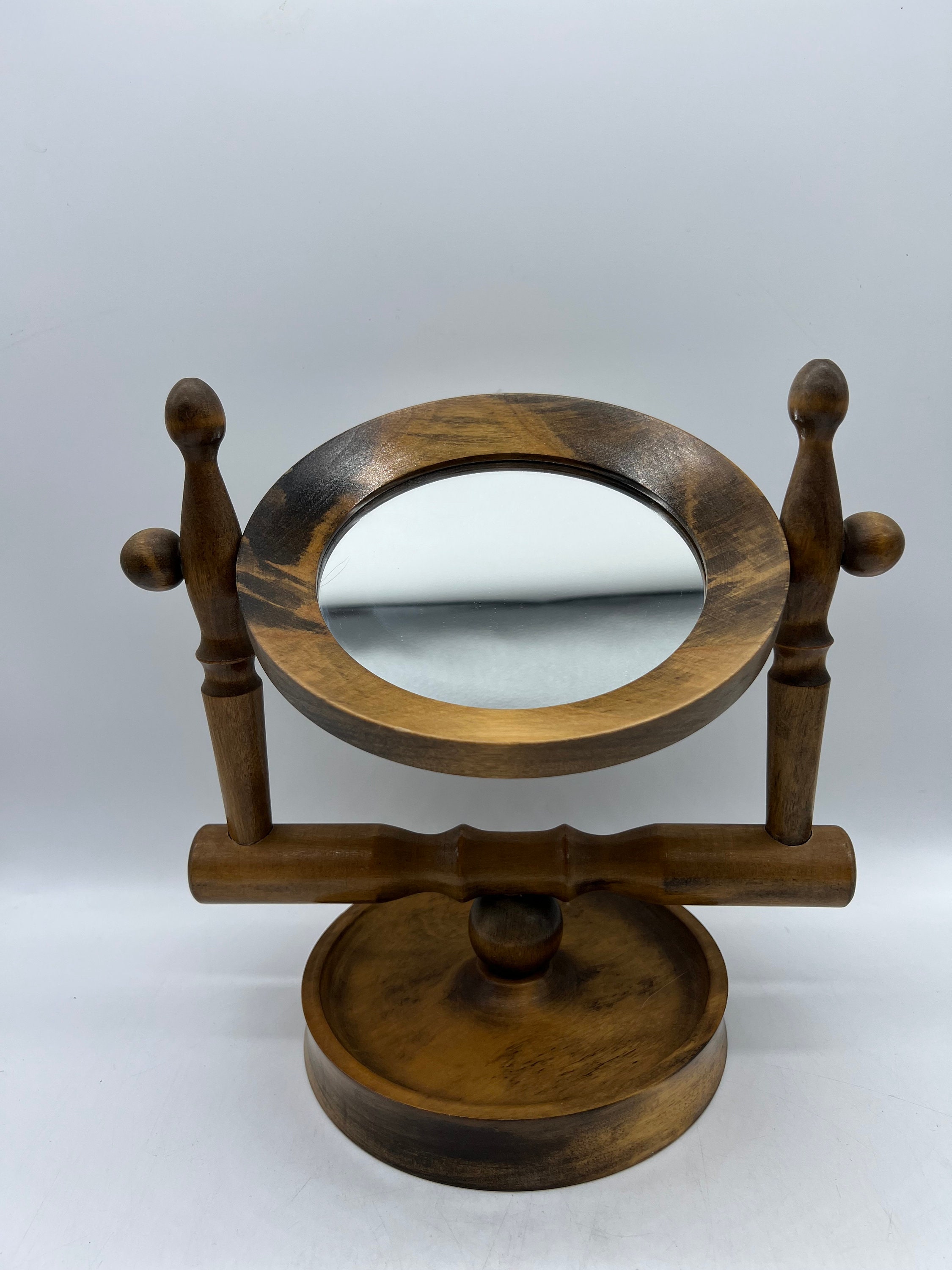 Vtg Mirror Vanity Pedestal Turned Wood Spindles Tilt Spin - Etsy