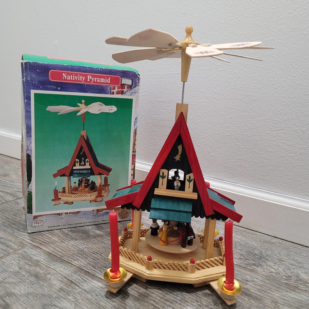 Vtg Nativity Pyramid Hand Crafted Wood Pyramid Candle Handler 1990's - Etsy