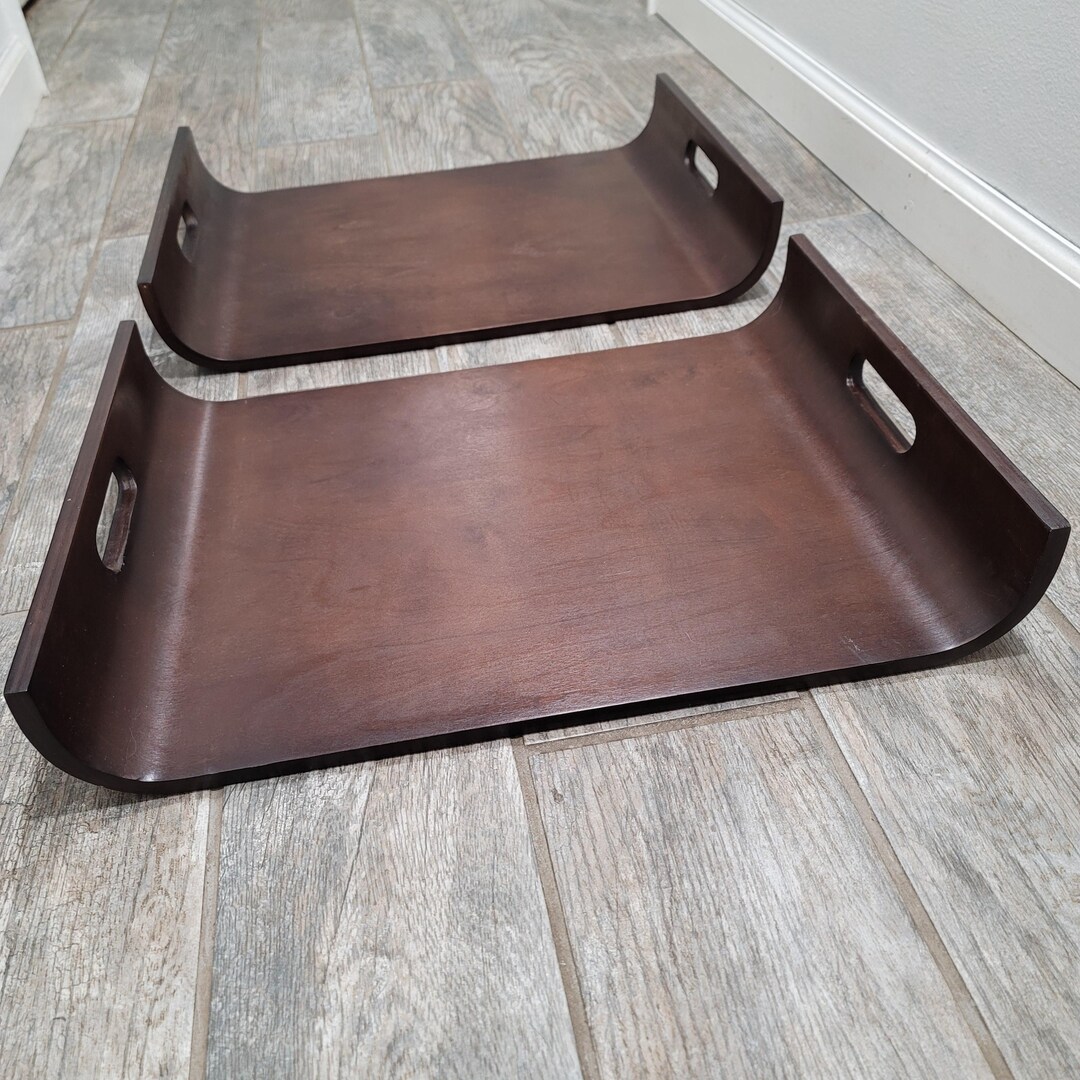 Mahogany Wood Sleigh Vintage Tray With Curved Handles Set of 2 - Etsy