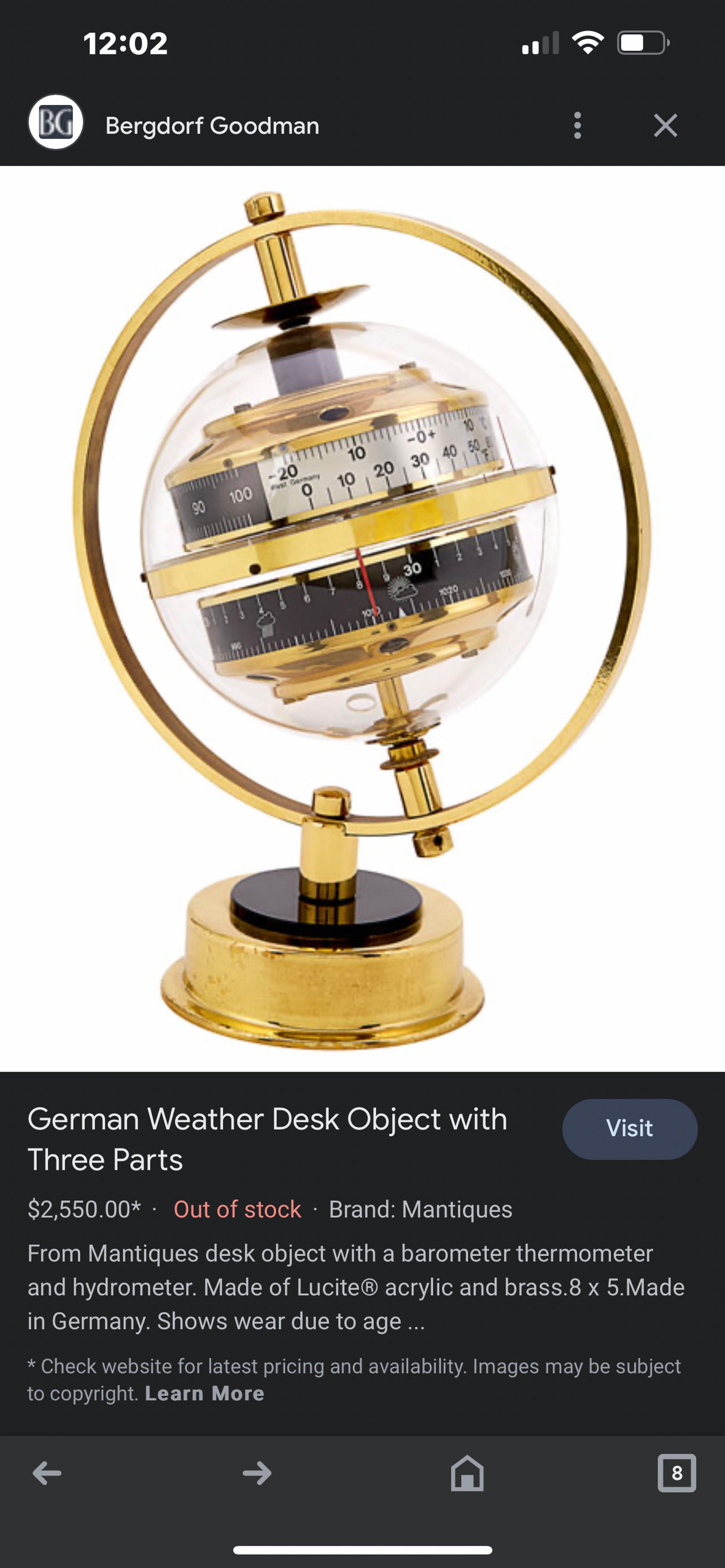 Atomic Sputnik Brass and Lucite Weather Barometer Huger W.germany 1960 ...