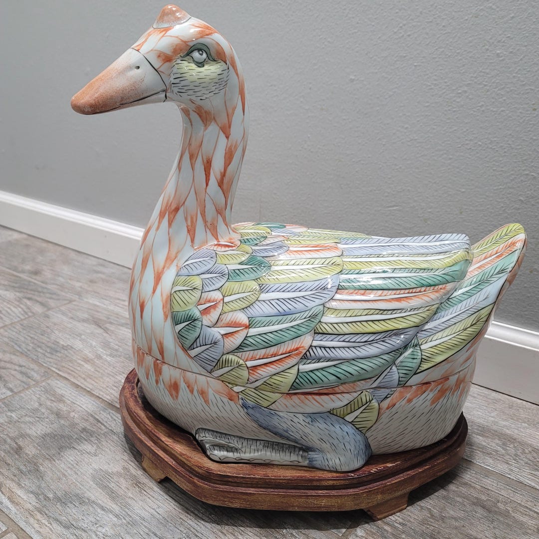 Vtg Tureen Chinese Famille Rose Swimming Goose Form Hand Painted - Etsy