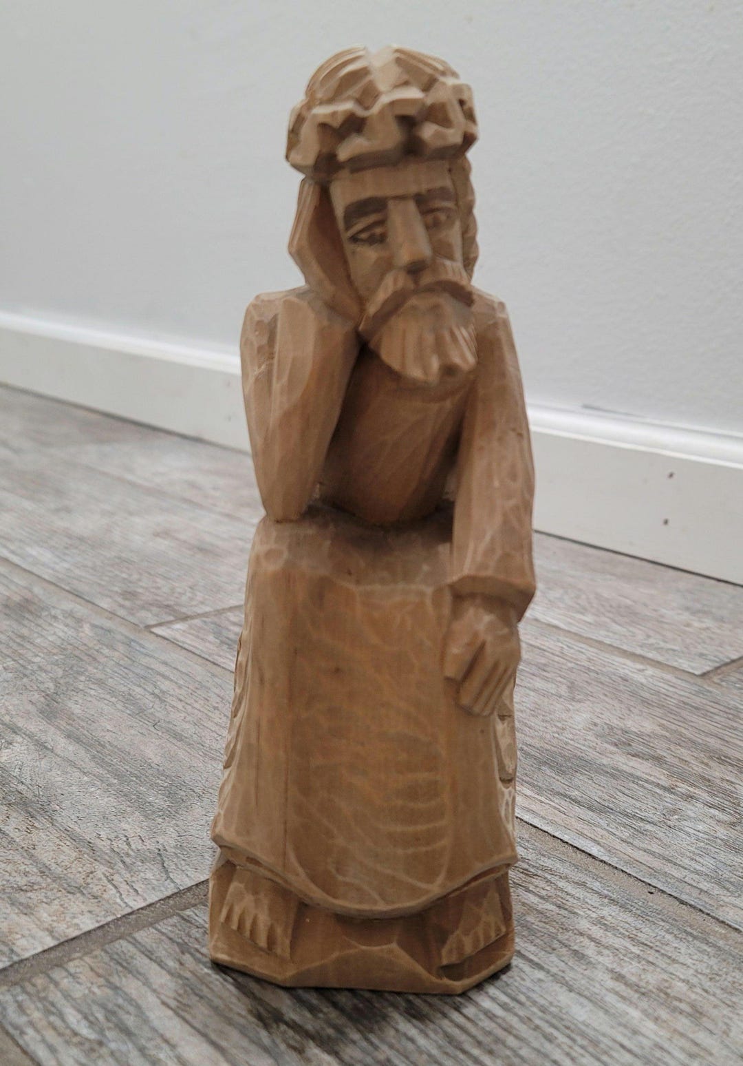 Hand Carved Jesus Sculpture Depicting Him in A Pensive Pose Wooden Vtg ...