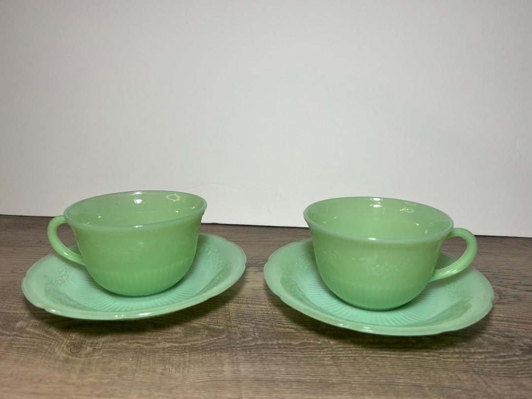 Jadeite Tea Cup and Saucer Set of 2 Fire King Alice Pattern - Etsy