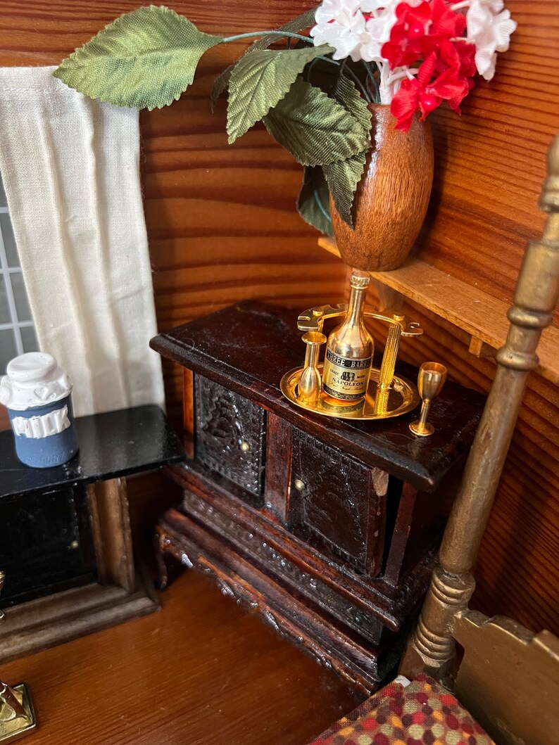 Vtg Artisan Miniature Dollhouse Diorama Box 1:12 Antique Bedroom Room ...