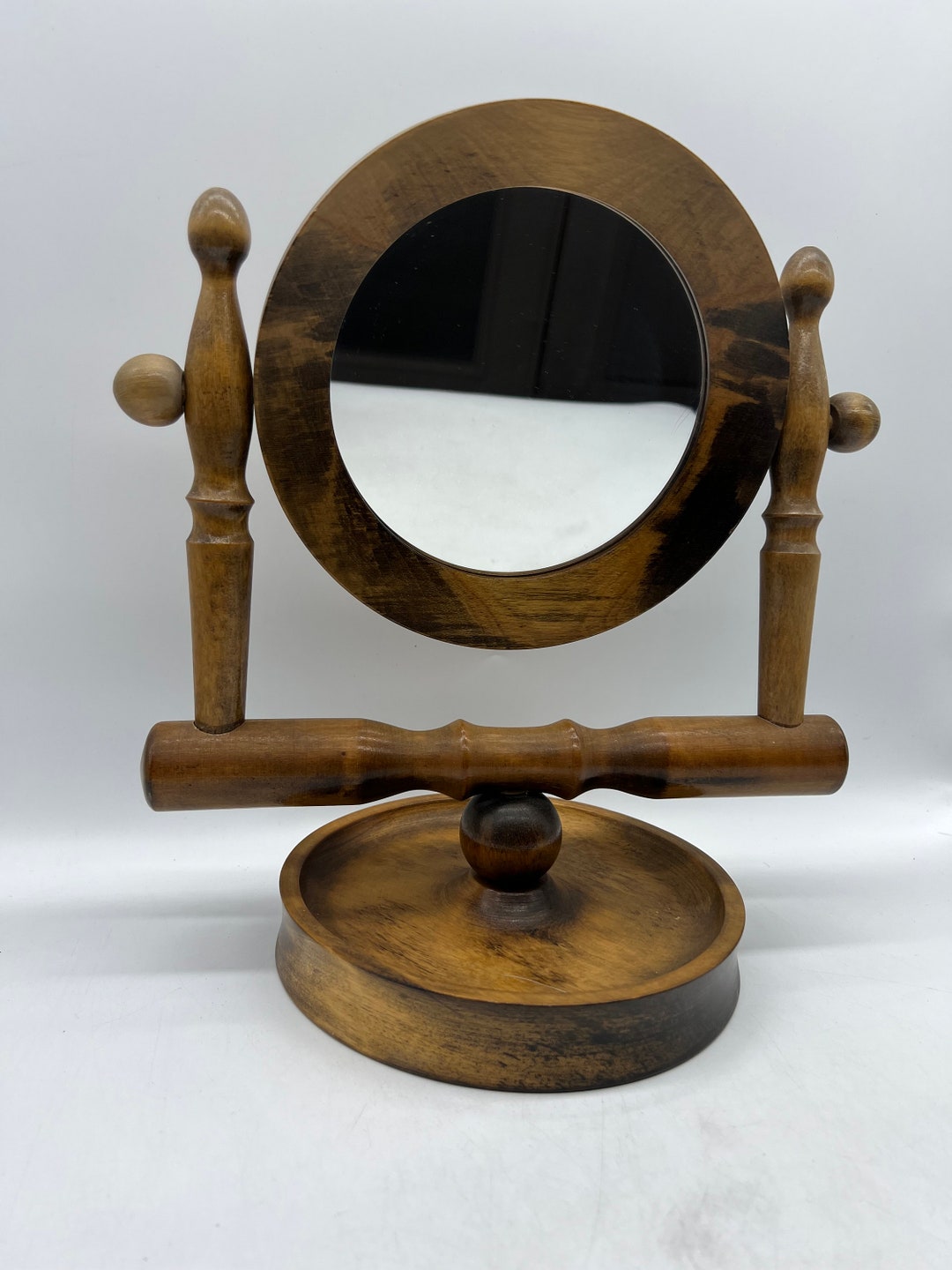 Vtg Mirror Vanity Pedestal Turned Wood Spindles Tilt Spin - Etsy