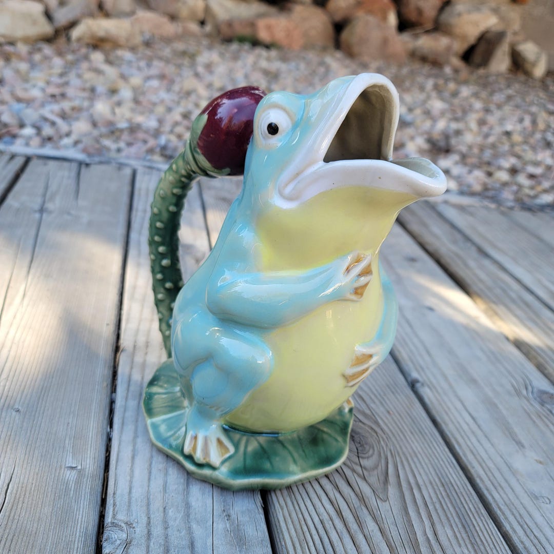 Vintage Majolica Pottery Hand Painted Frog Pitcher 9.5 In - Etsy