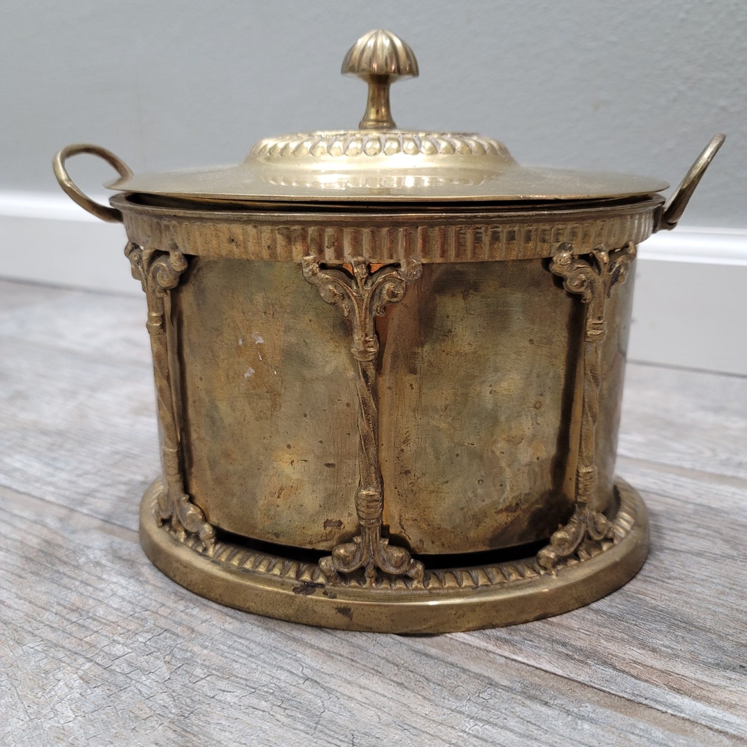 Brass English Tea Biscuit Canister Removable Container Vtg - Etsy
