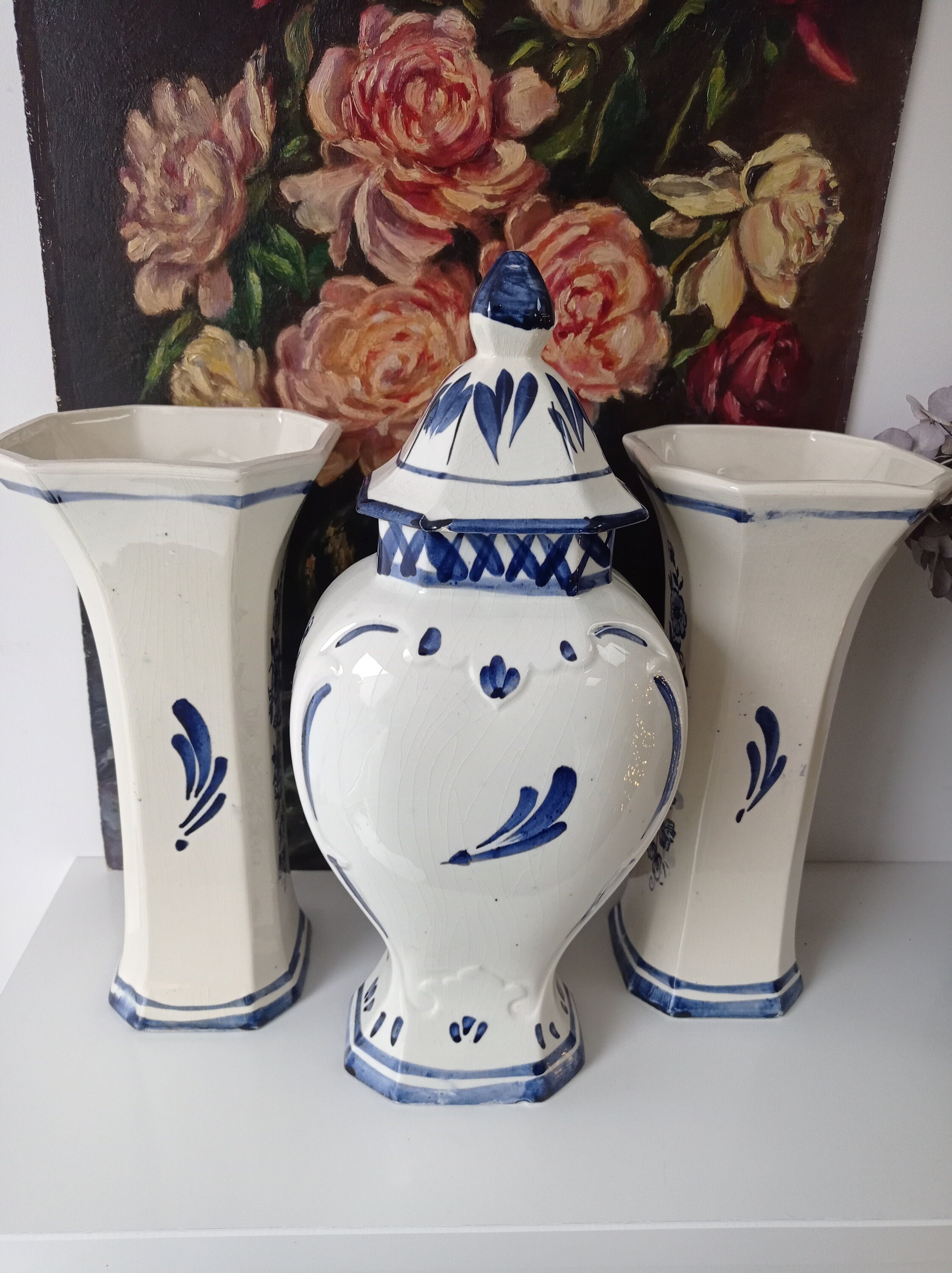Vintage Dutch Set of Delft Blue, Lidded Vase and Two Trumpet Vases - Etsy