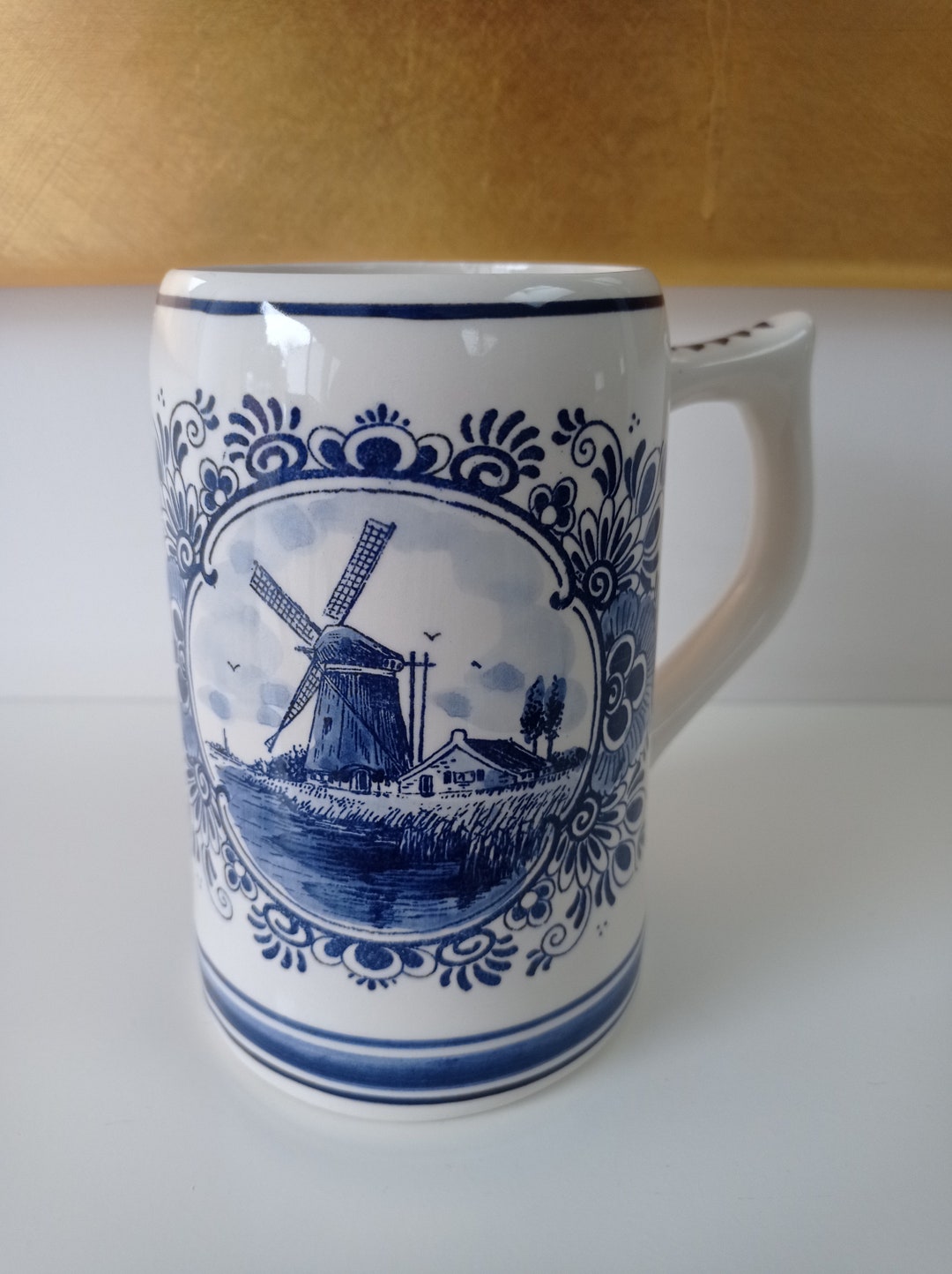 DELFT Beer Mug or Cup in Porcelain With Image of Windmill and Flowers ...