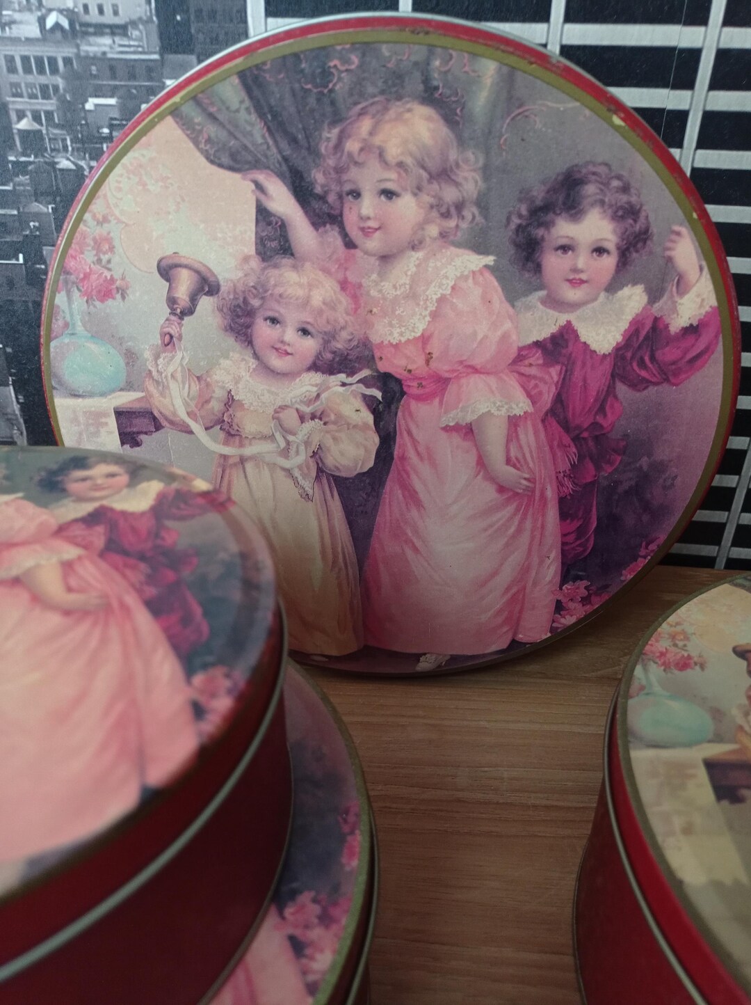 Vintage Tin Storage Box Set With Drawing of Victorian Children - Etsy UK
