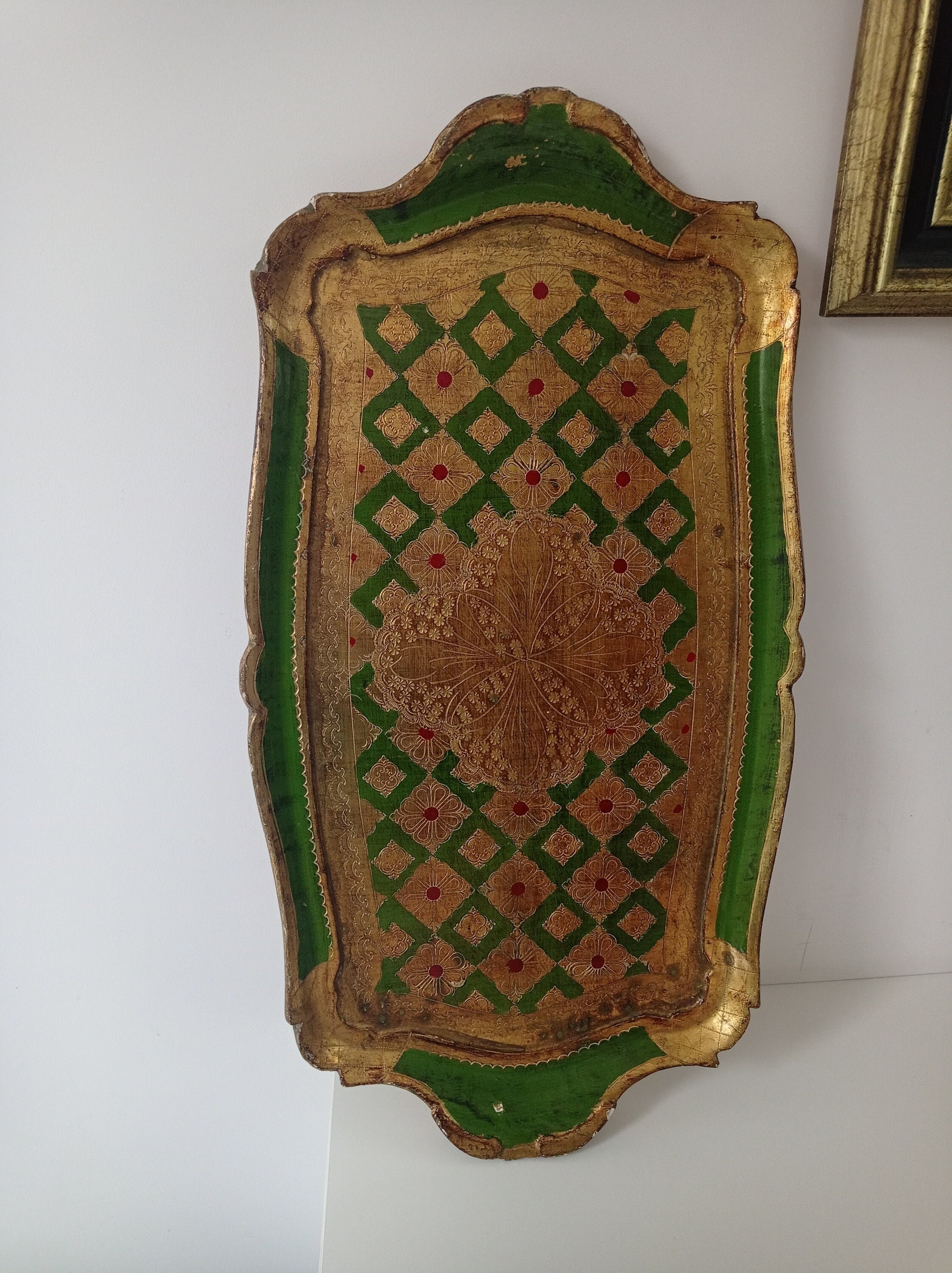 Large Florentine Tray With Gold and Green Colors Vintage From - Etsy