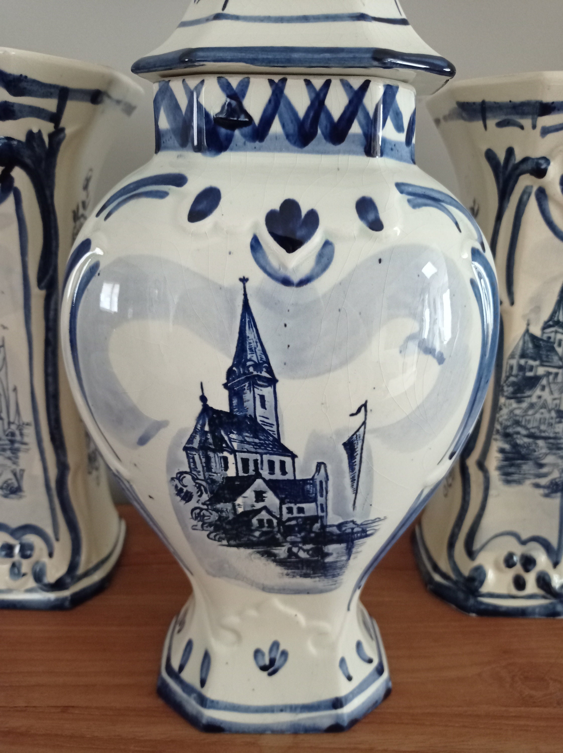 Vintage Dutch Set of Delft Blue Lidded Vase and Two Vases - Etsy