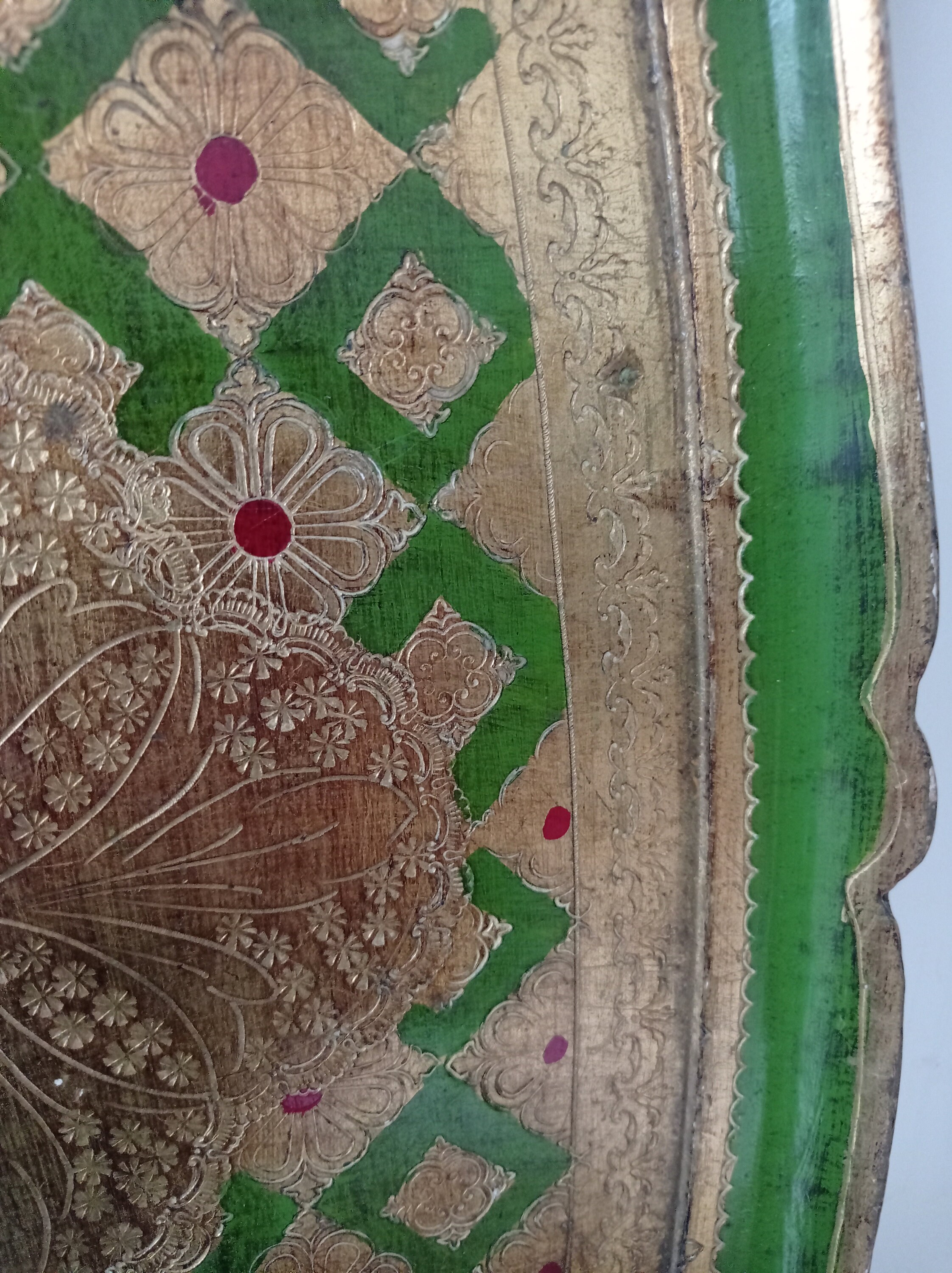 Large Florentine Tray With Gold and Green Colors Vintage From - Etsy